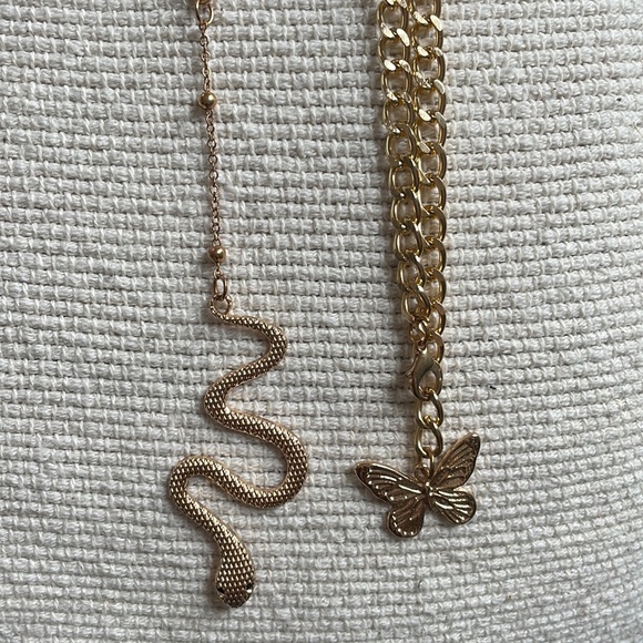 Jewelry | Faux Gold Snake And Butterfly Chainsnecklace X2 | Poshmark
